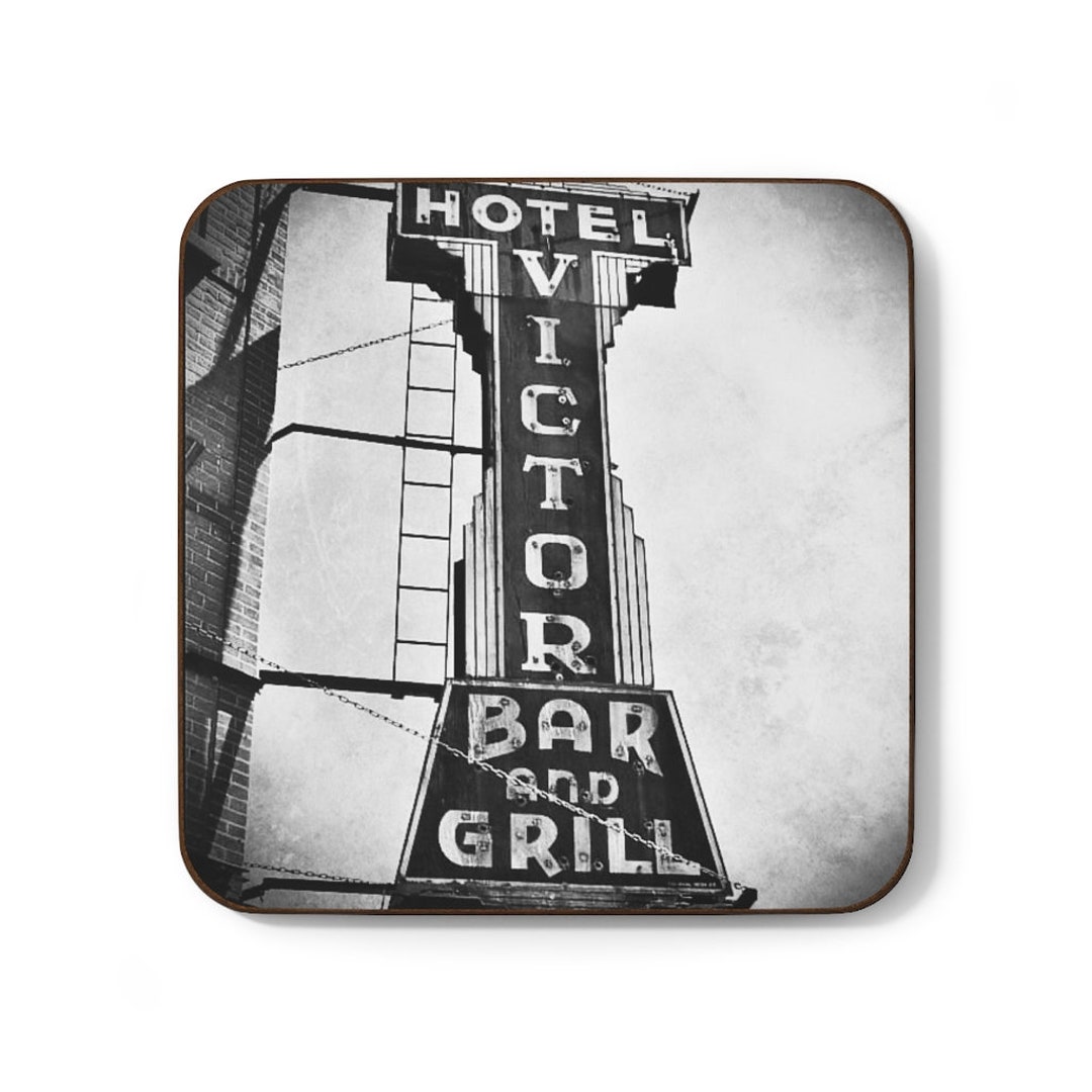 Hotel Victor Sign Black and White Downtown Hoboken - Hardboard Back ...