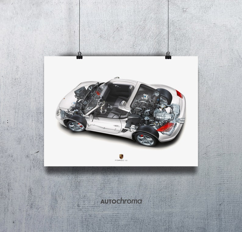 Cayman S typ 987.2c Cutaway Zeichnung Poster Druck Zeichnung Konzept ...