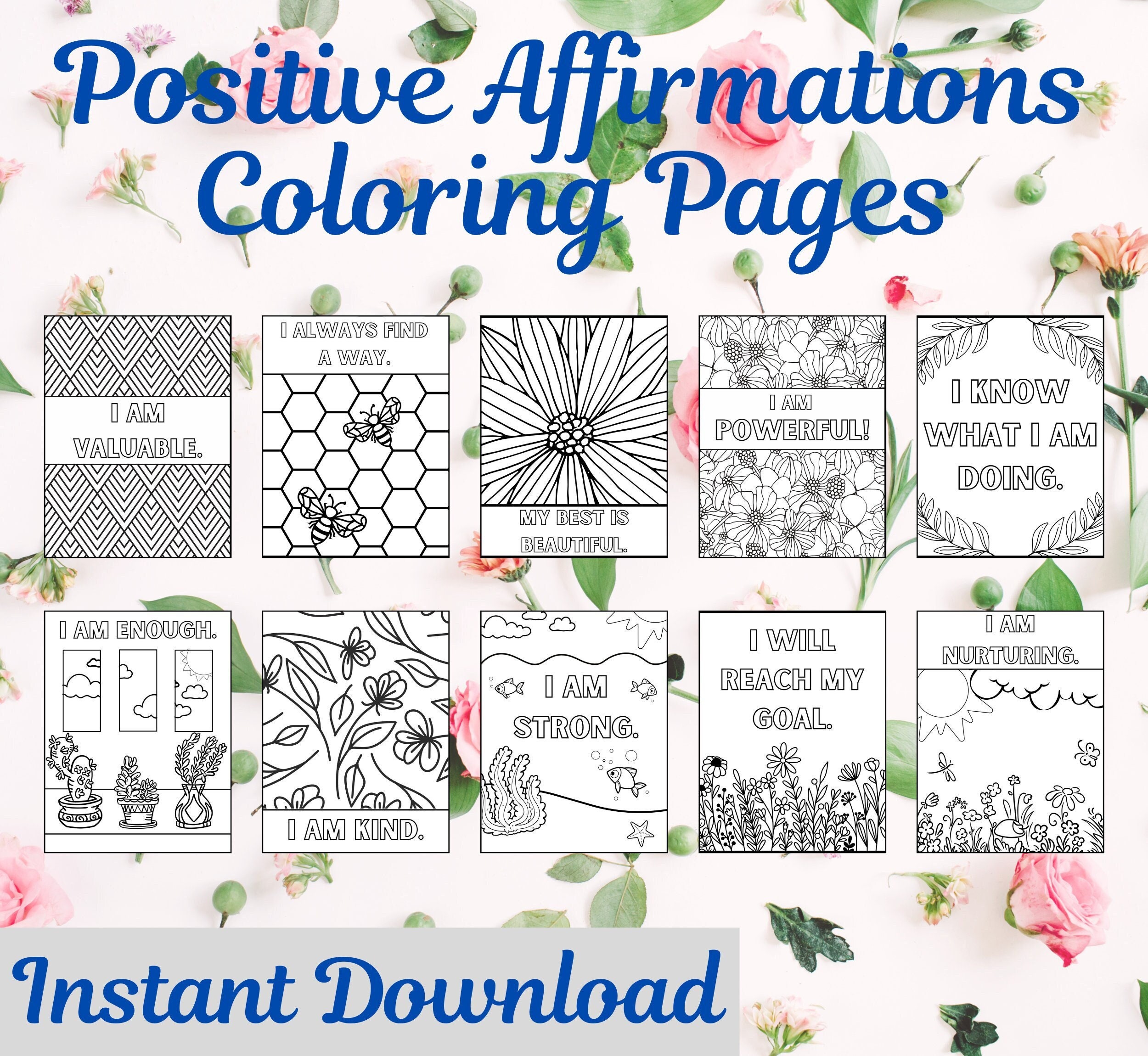 Positive Affirmations Coloring Pages - Etsy