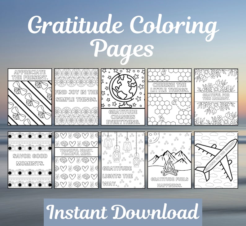 Gratitude Coloring Pages - Etsy