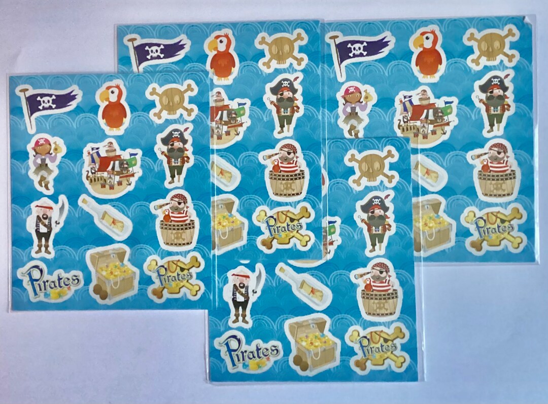 4 X Pirate Sticker Sheets Perfect for Childrens Party Bag Fillers Party ...