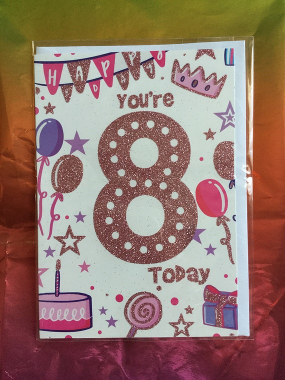 You're 8 Today Happy Birthday Card | Etsy UK
