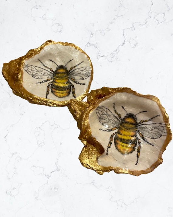 Bee Mine Ring Dish Gold Gilded Gulf Oyster Decoupaged With a - Etsy