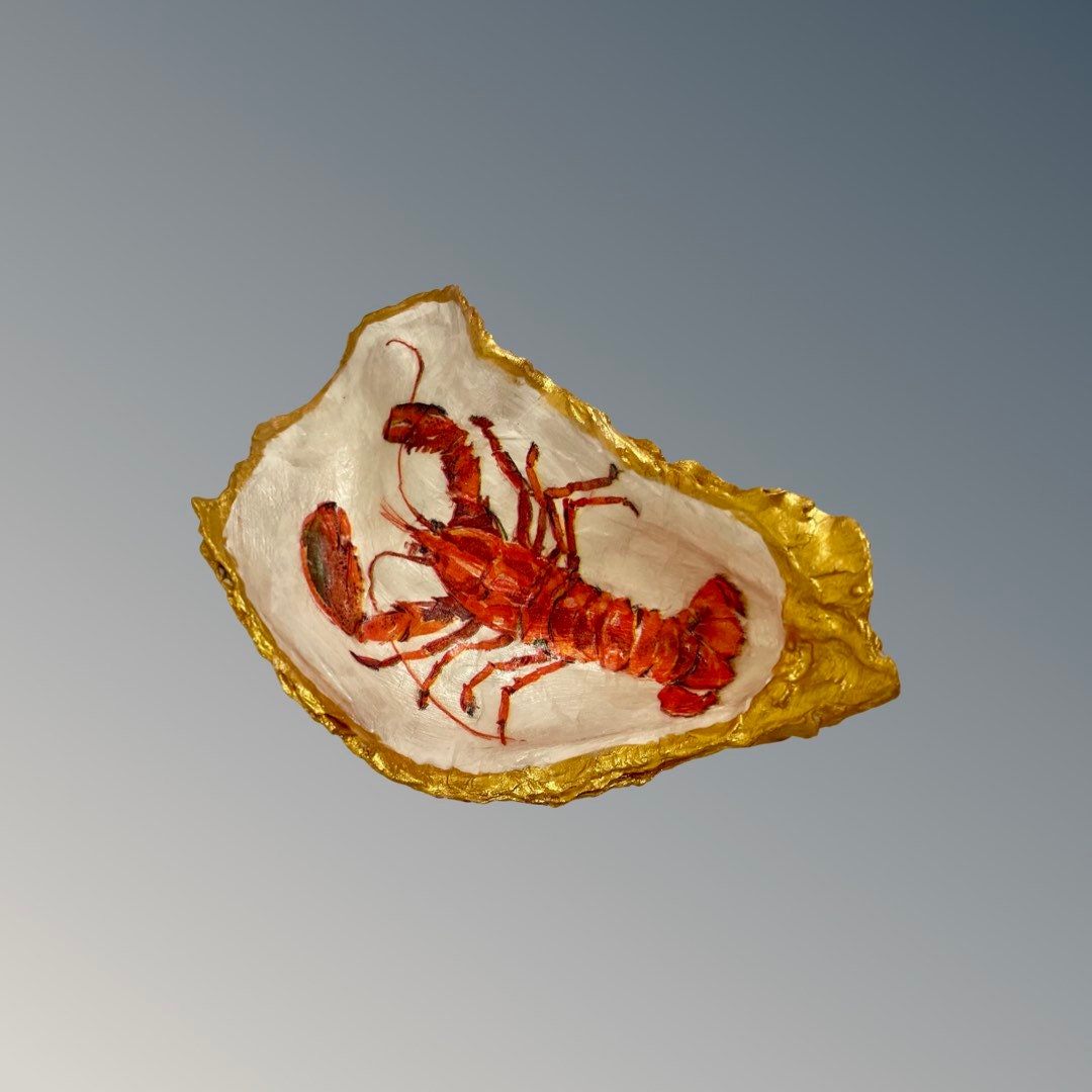 Crawfish/lobster/crayfish Gold Gilded Large Oyster With a Decoupaged ...