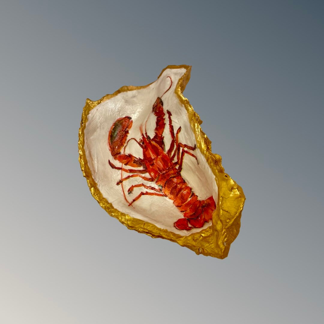 Crawfish/lobster/crayfish Gold Gilded Large Oyster With a Decoupaged ...