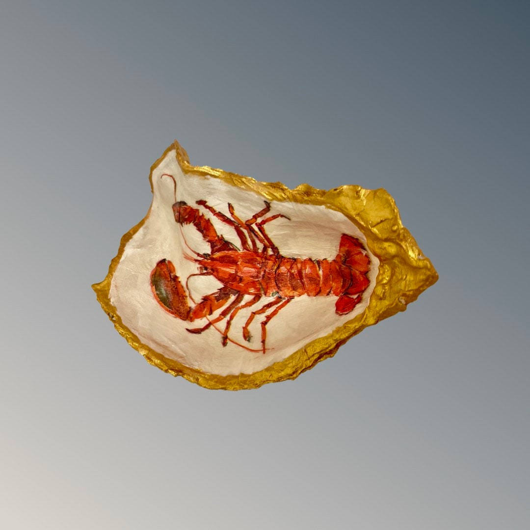 Crawfish/lobster/crayfish Gold Gilded Large Oyster With a Decoupaged ...