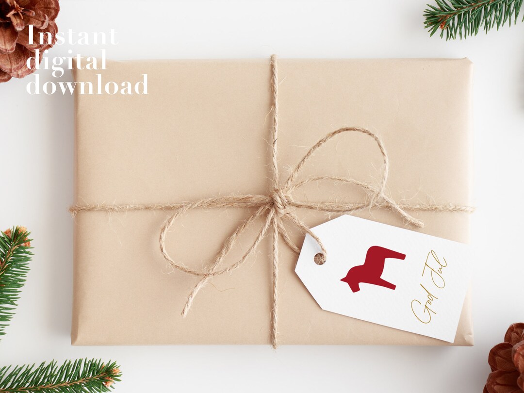 God Jul Gift Tag Printable I Dala Horses Gift Tag I Modern Minimalist ...
