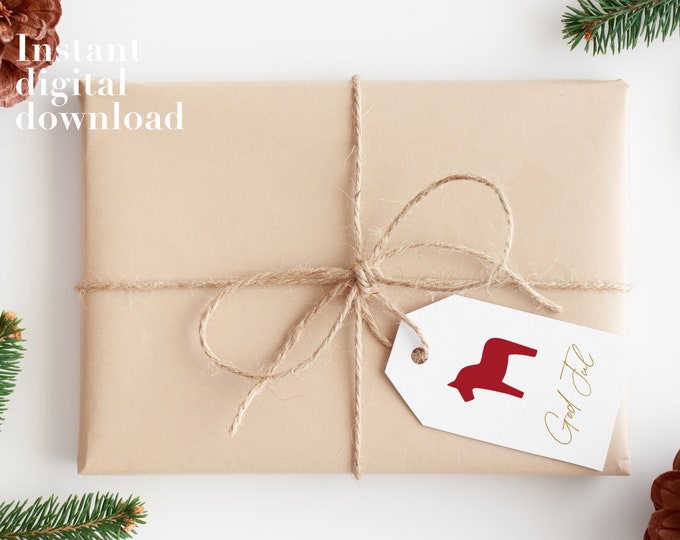 God Jul Gift Tag Printable I Dala Horses Gift Tag I Modern Minimalist ...