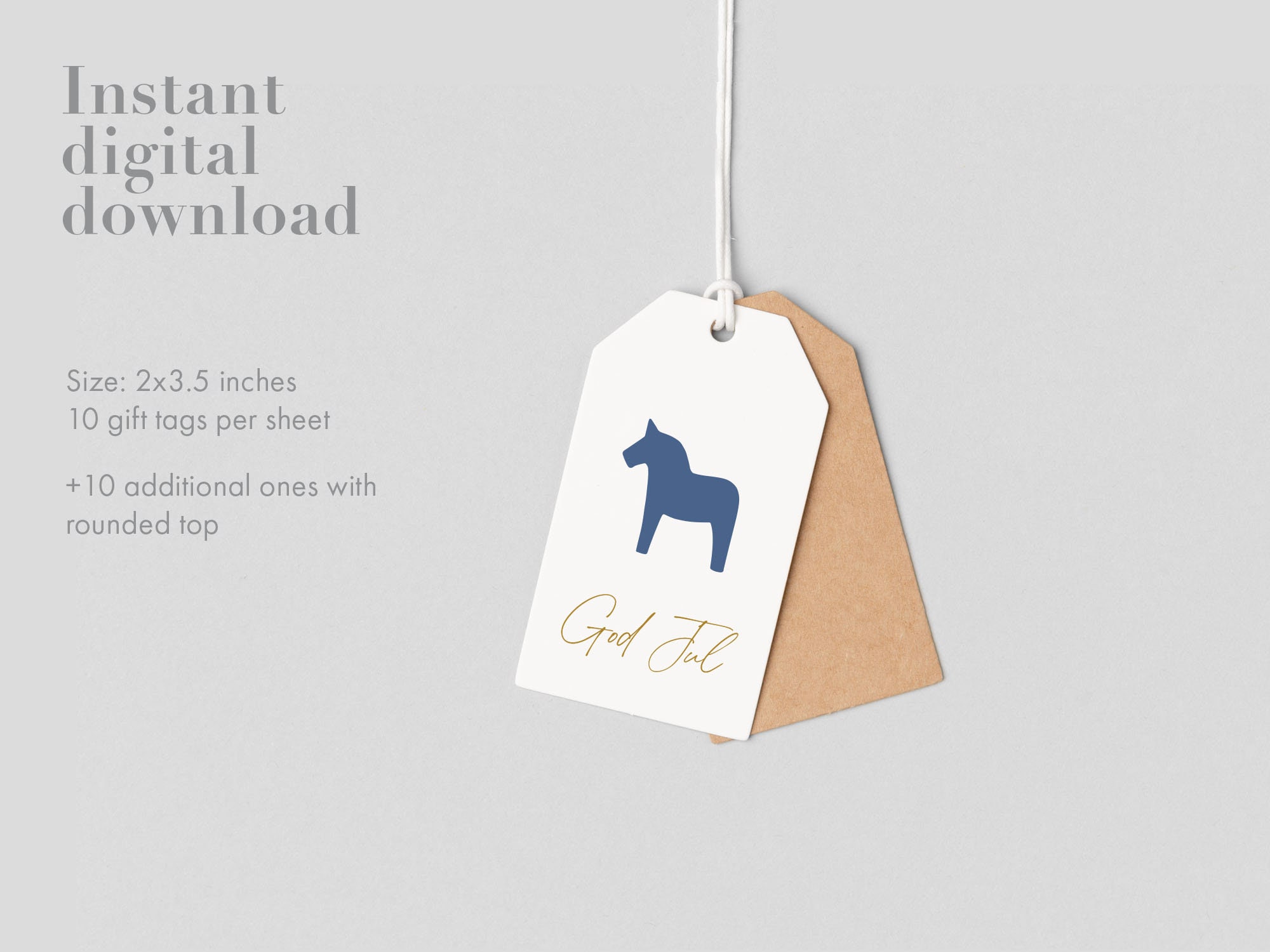 God Jul Gift Tag Printable I Dala Horses Gift Tag I Modern Minimalist ...