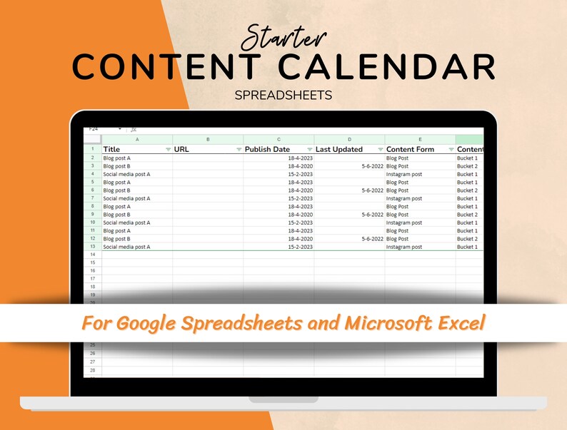 Content Calendar Template | Spreadsheet | Social Media Planner | Blog ...