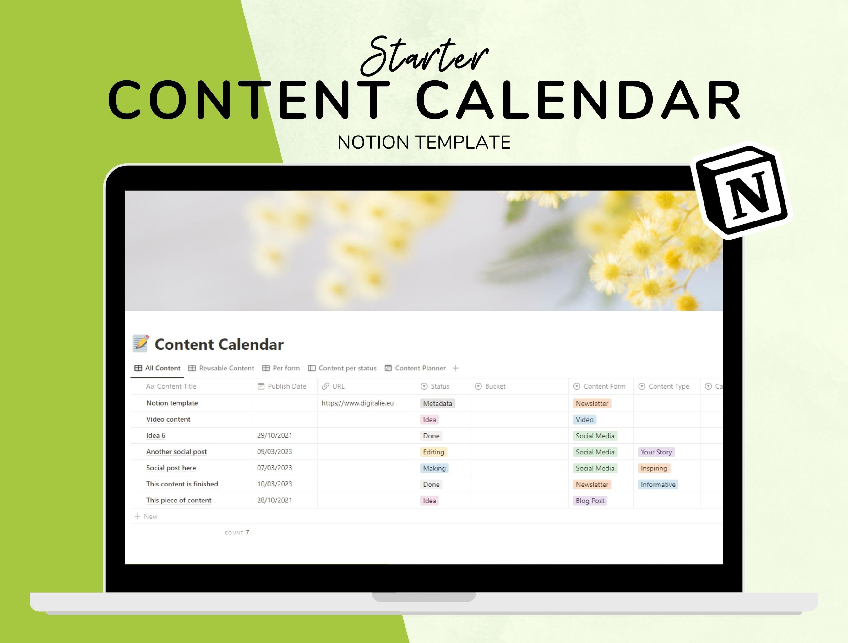 Content Calendar Notion Template | Social Media Planner | Blog Post ...