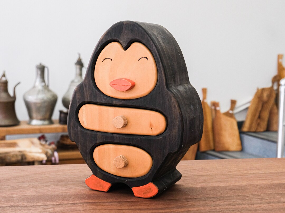 Penguin Shaped Wooden Jewelry Box, Special Wooden Rings, Necklaces ...