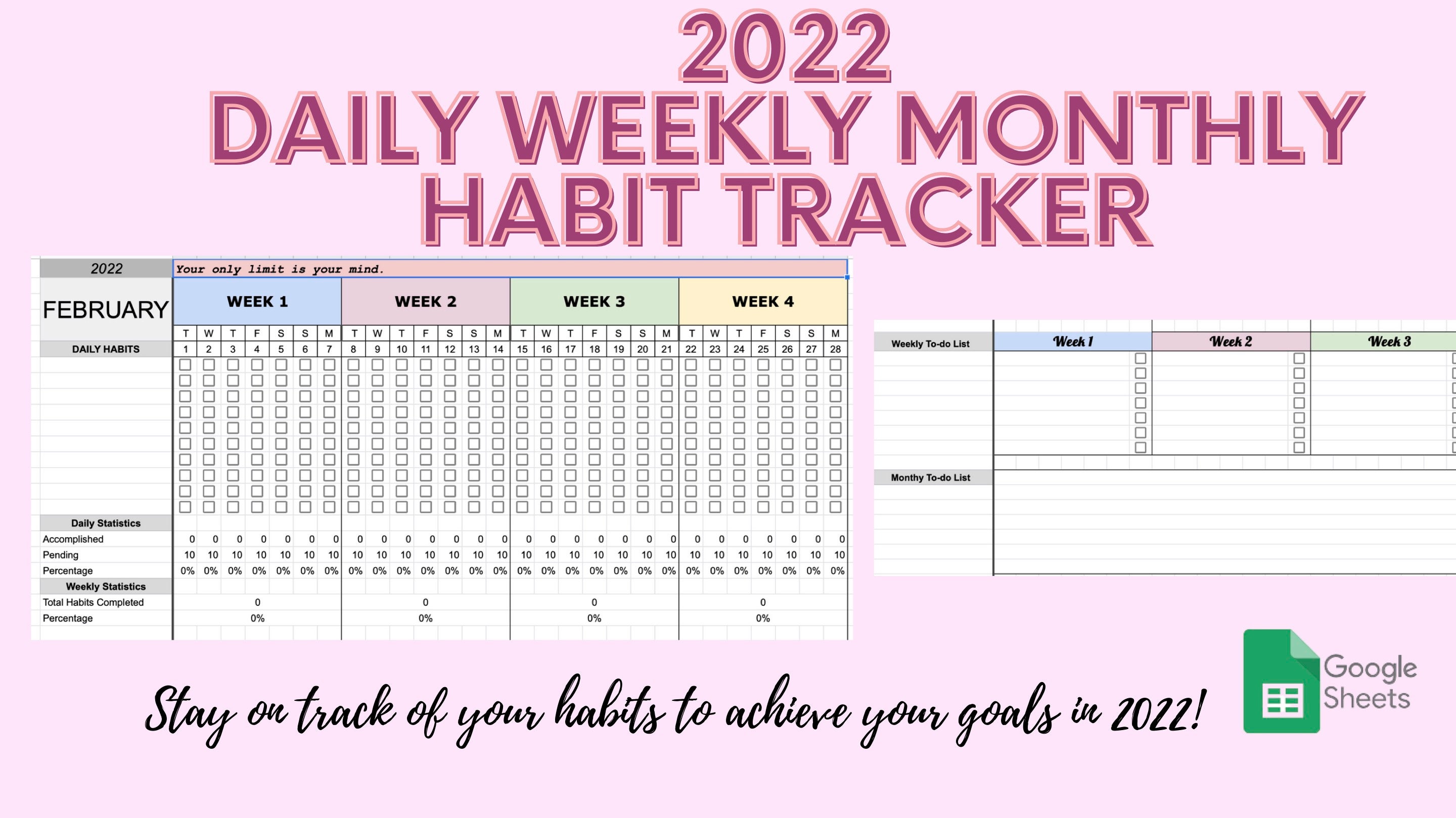 2022 HABIT/GOAL TRACKER Daily, Weekly, Monthly Tracker Habit Tracker ...