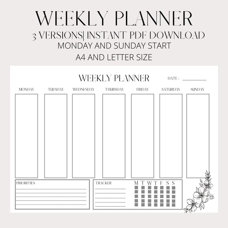 SIMPLE Weekly Planner Minimalist A4/letter Size Printable - Etsy
