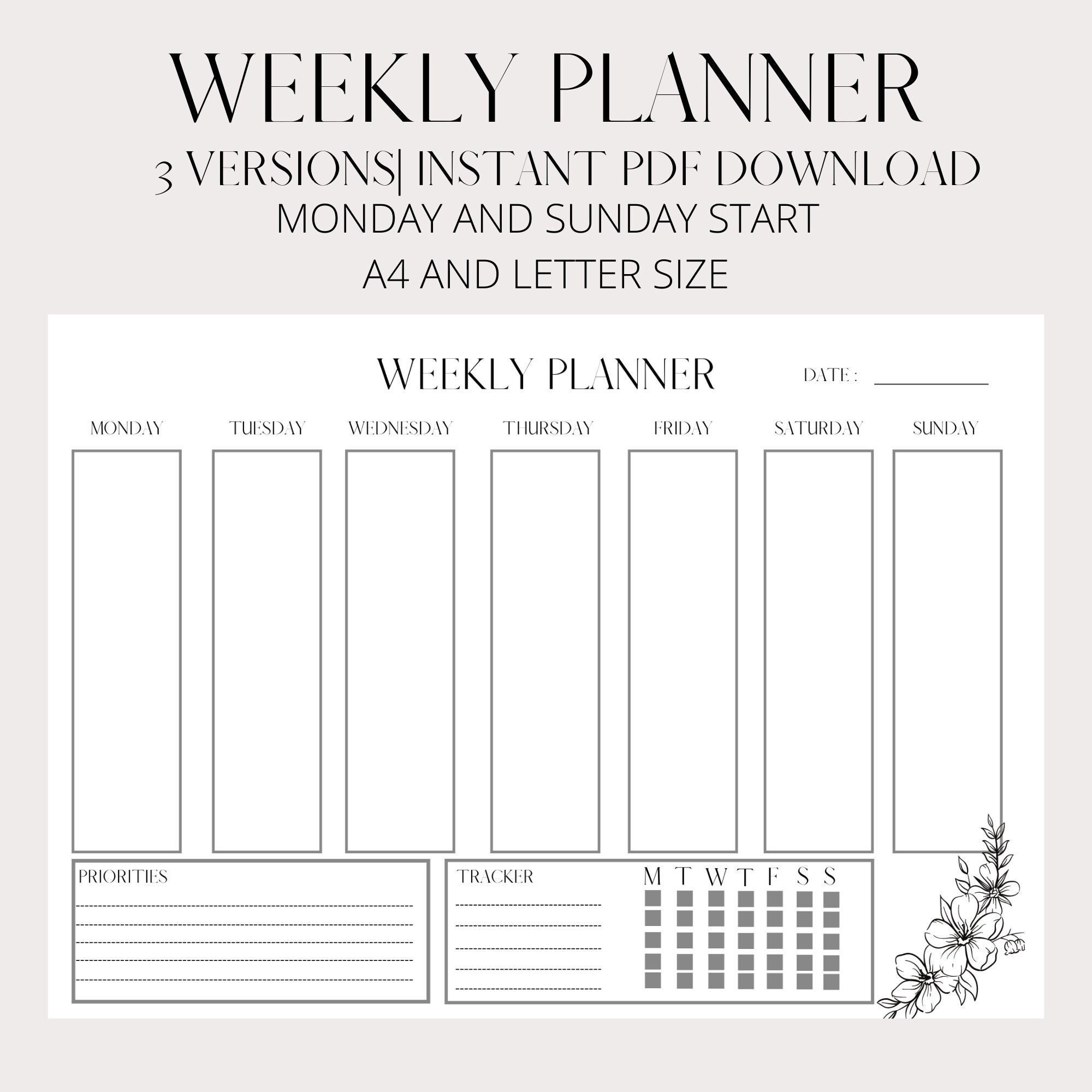 SIMPLE Weekly Planner Minimalist A4/letter Size Printable - Etsy
