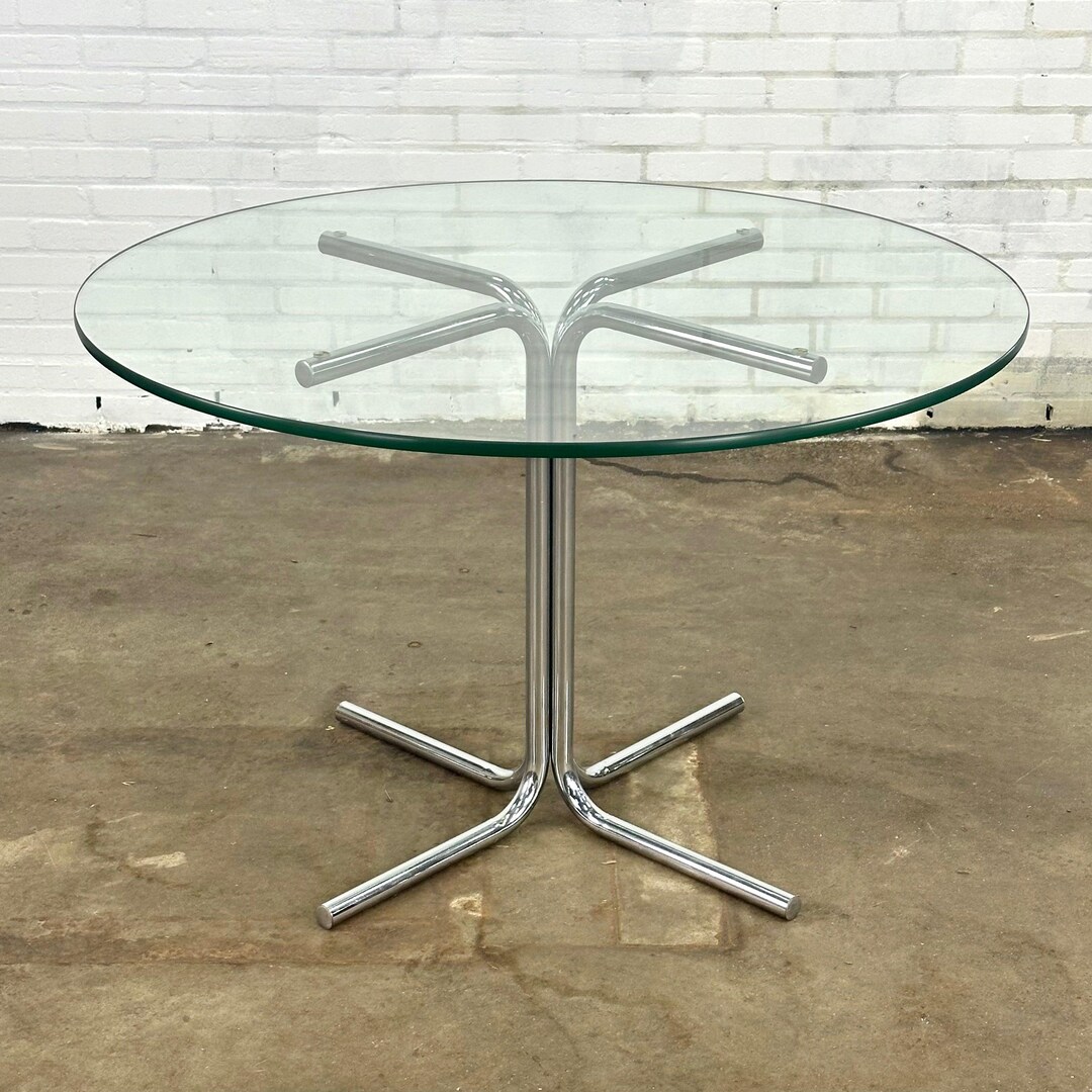 Vintage Dining Table With Tubular Frame Base and Glass Top - Etsy UK