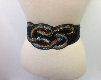 Vintage Black Sequin Elastic Belt - Etsy