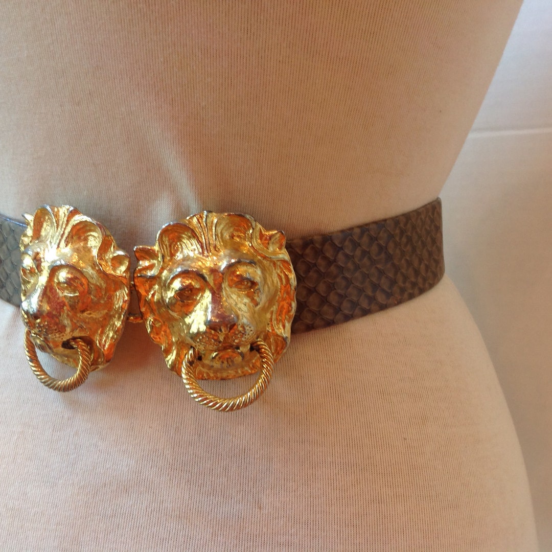 Vintage 1970's Mimi Din Gold Lion Head Buckle Wrap Belt - Etsy