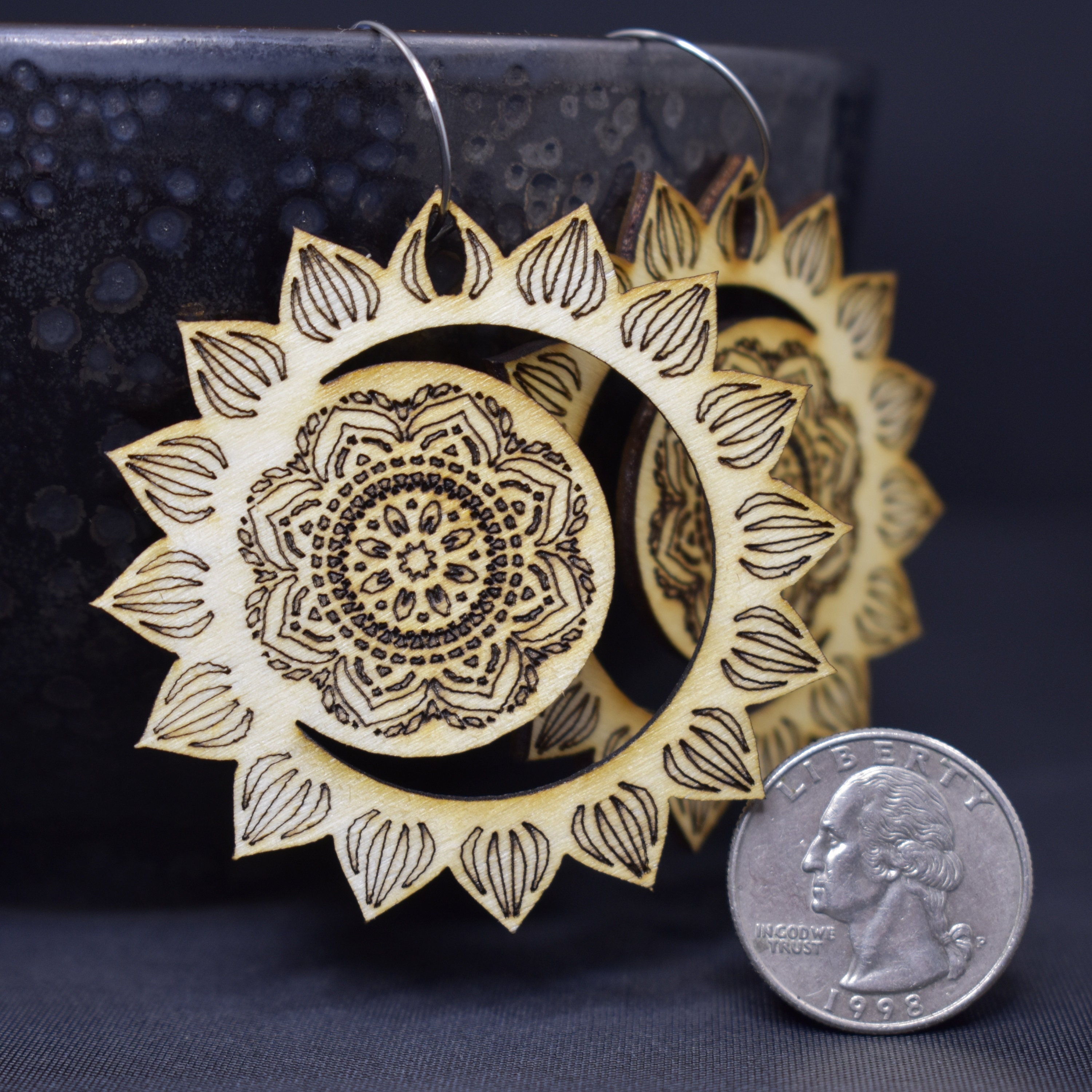 Sun & Moon Mandala Wooden Earrings - Geometric Elegance Meets Intricate ...