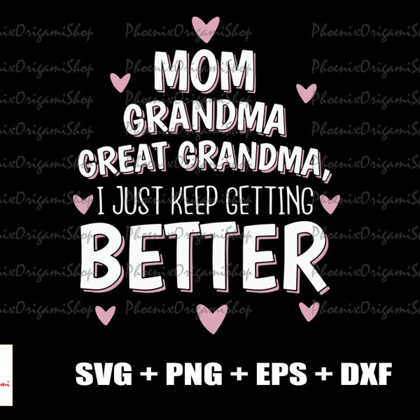 Mom Grandma Great Grandma I Just Keep Getting Better Svg Etsy