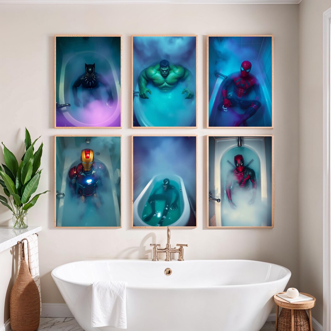 Wall Art Set SERIES #14, Marvel Bathroom Art Set, Funny Bathroom Wall ...