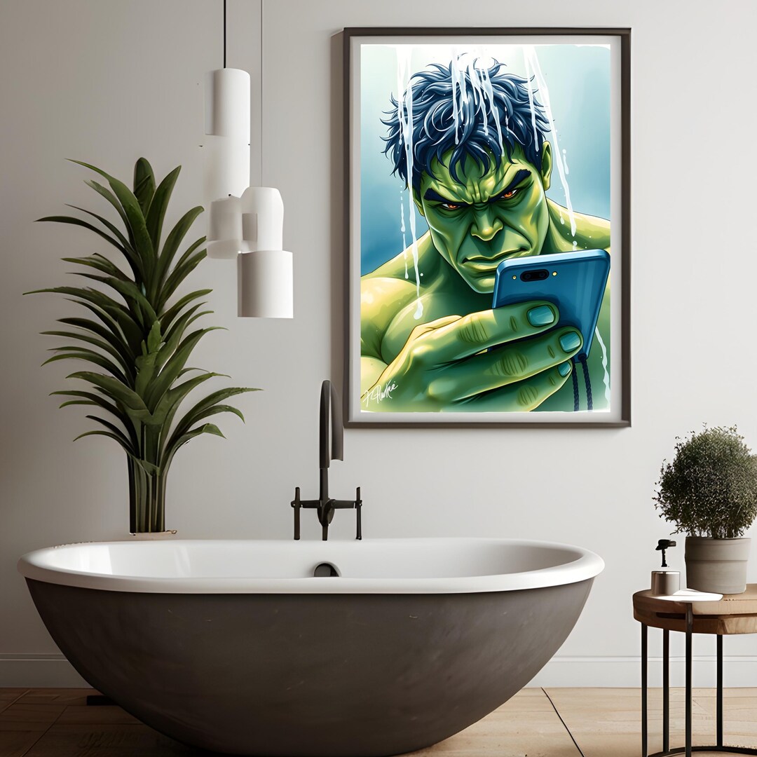 Bathroom Art SERIES #39, Hulk Art Poster, Funny Bathroom Wall Art, Hulk ...