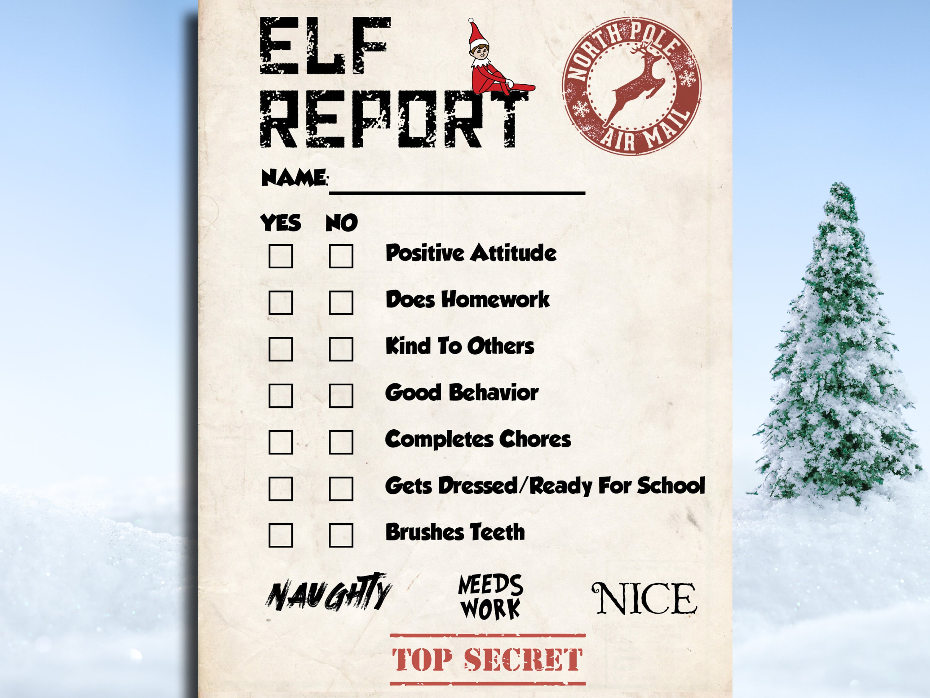 Elf Report Card Printable | Naughty or Nice | Instant Download | Young ...