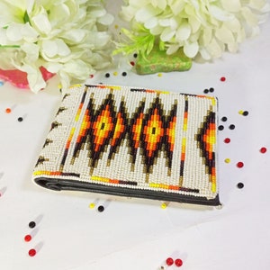 Handmade Native American Style Beaded Genuine Leather Wallet, Bifold ...