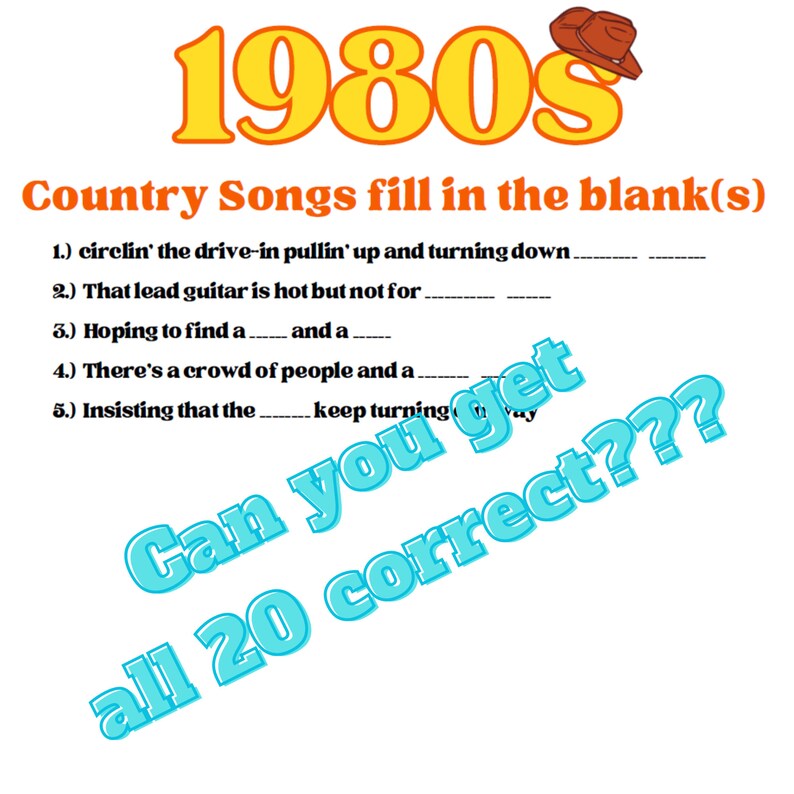 1980's Country Songs Fill in the Blanks! - Etsy