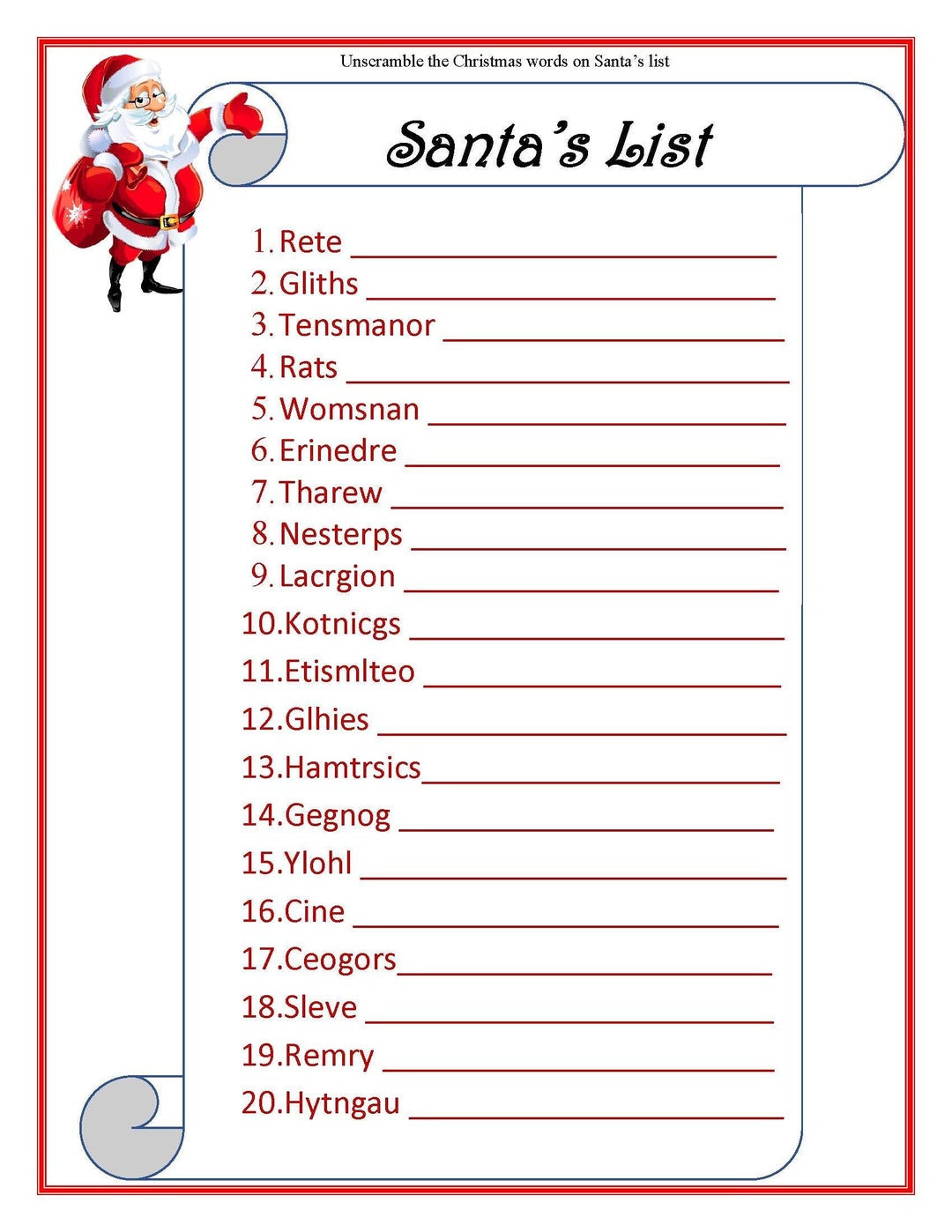 Santa's List Christmas Word Scramble - Etsy Australia