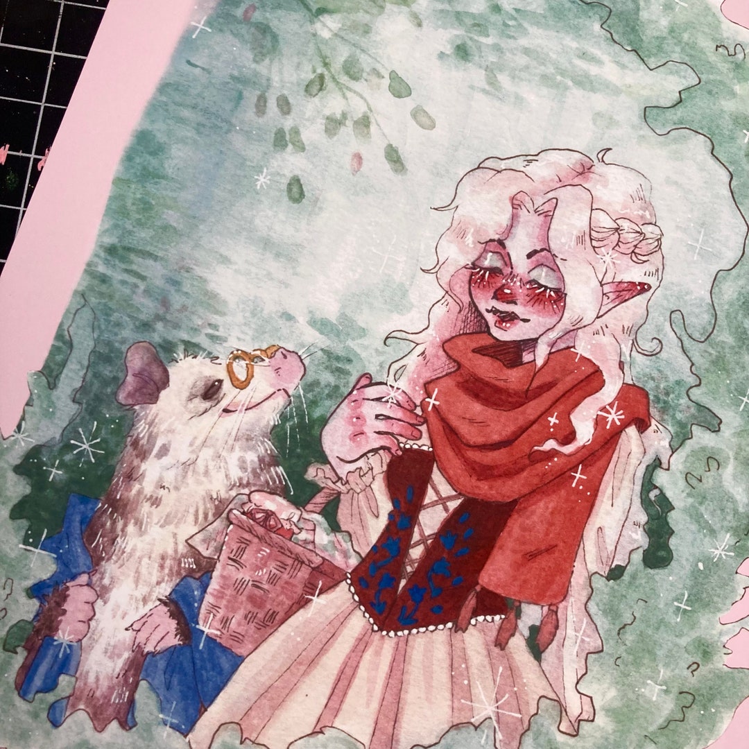 Elf and Possum Art Print 8x10 Cottagecore Fairycore Art Print Wall ...