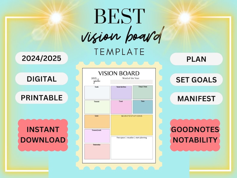 VISION BOARD Template | Printable PDF | Instant Download | Vision Board ...