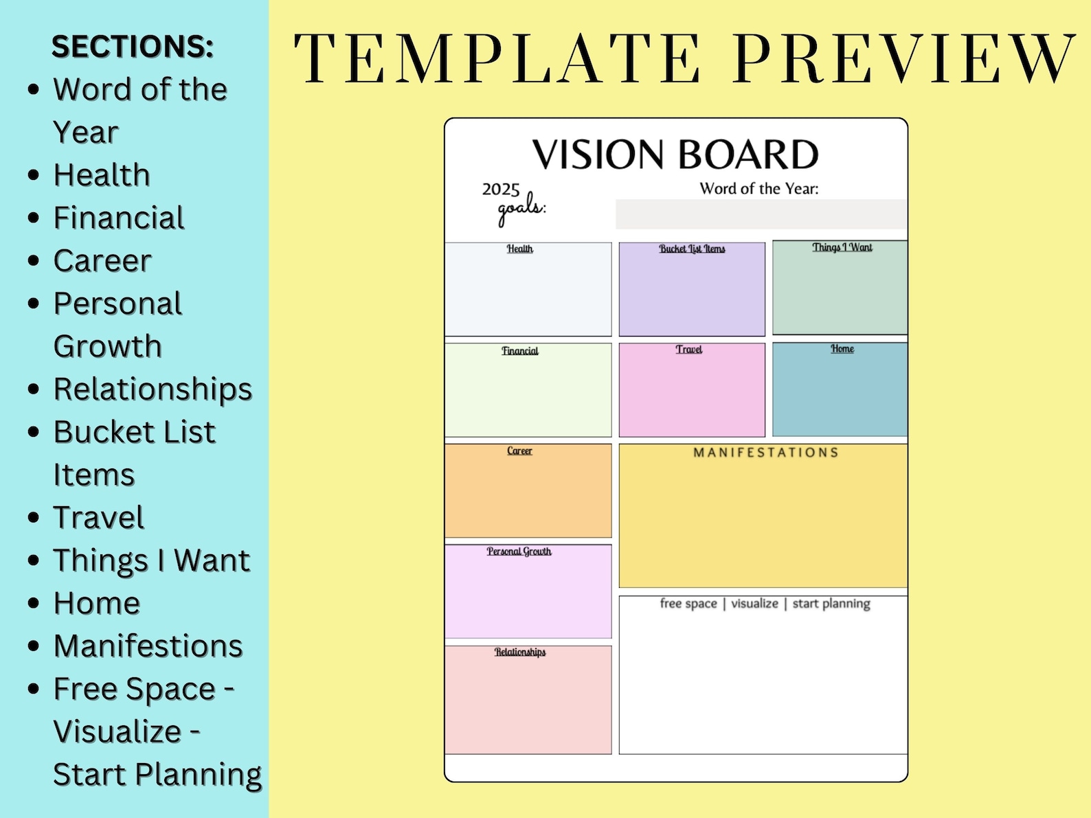 VISION BOARD Template | Printable PDF | Instant Download | Vision Board ...