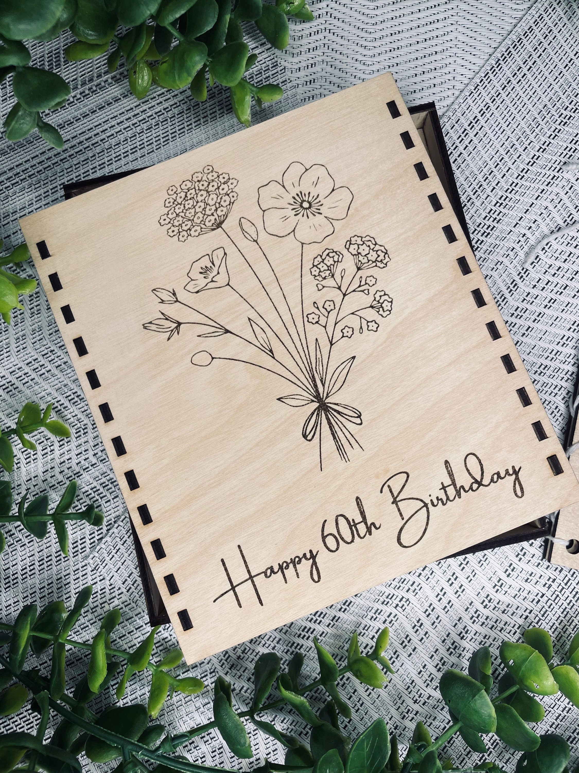 Personalised Wooden Birthday Card, Engraved Floral Design Keepsake ...