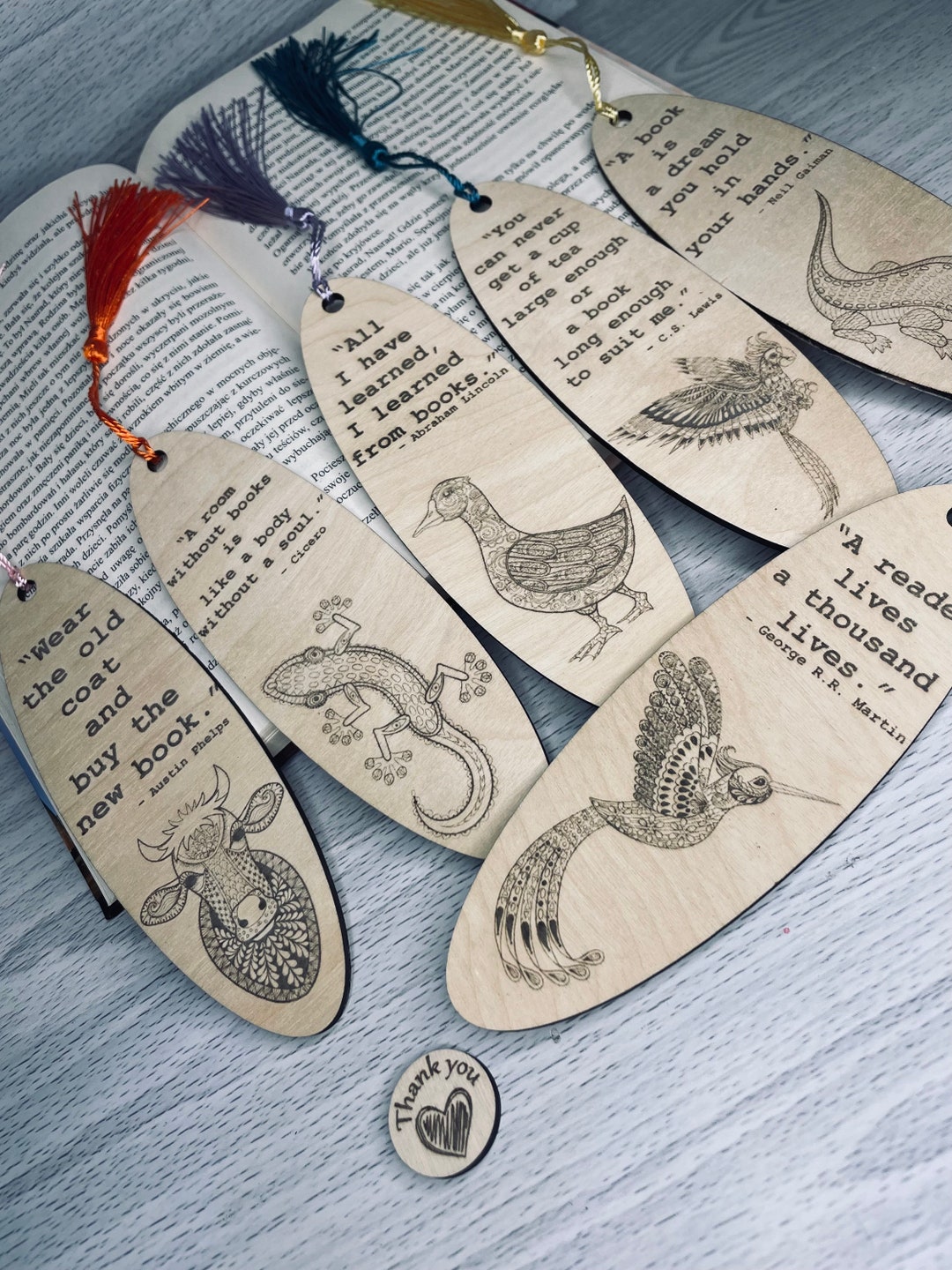 Personalised Wooden Bookmarks With Engraved Quotes, Custom Animal ...