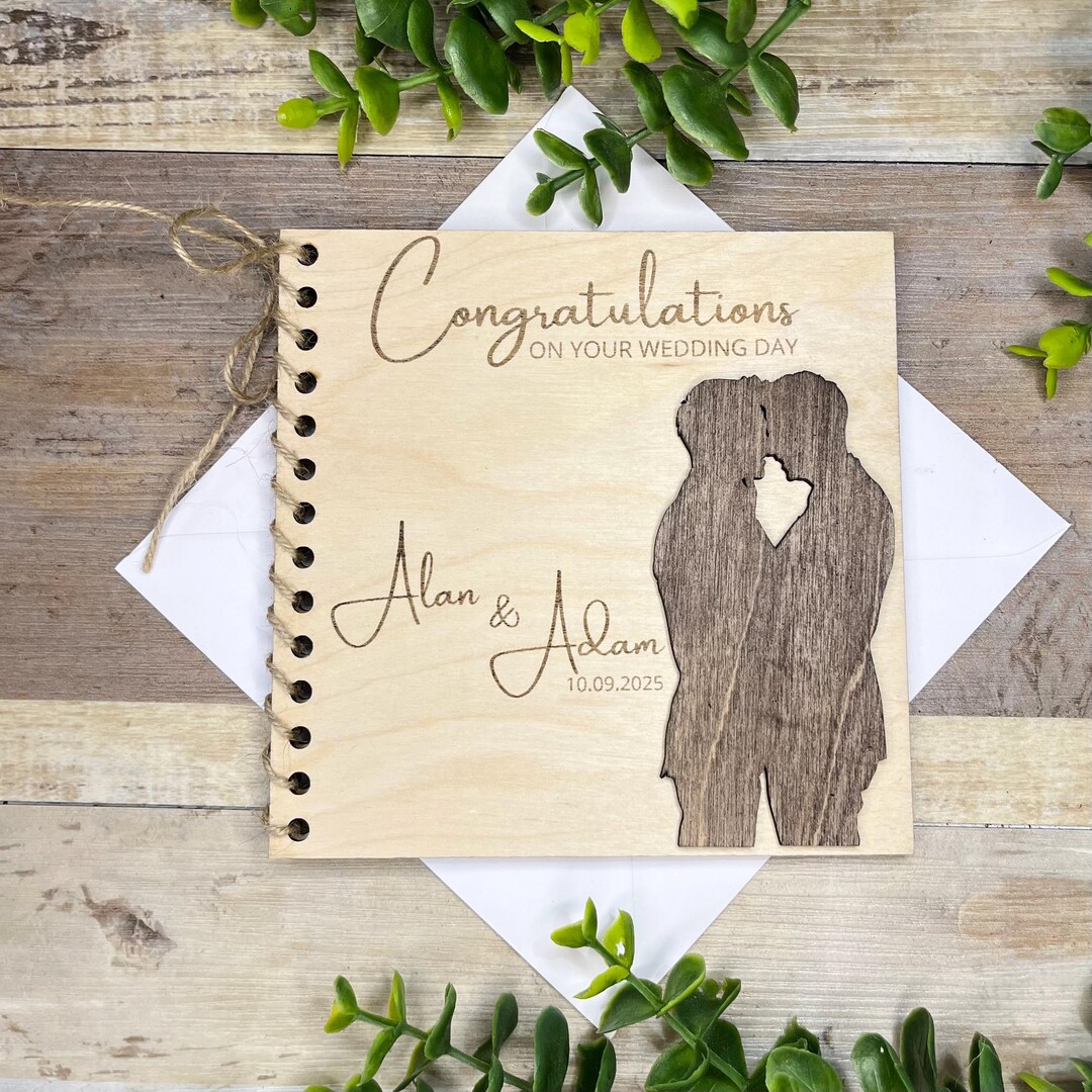 Personalized LGBTQ Wooden Wedding Card, Custom Engraved Gay Wedding ...