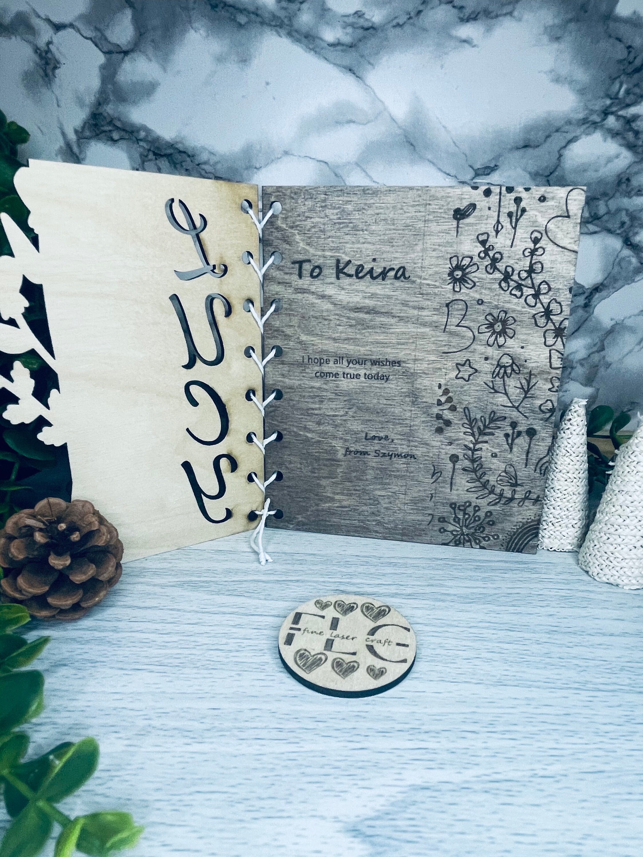 Personalised Wooden Birthday Card, Engraved Floral Design Keepsake ...