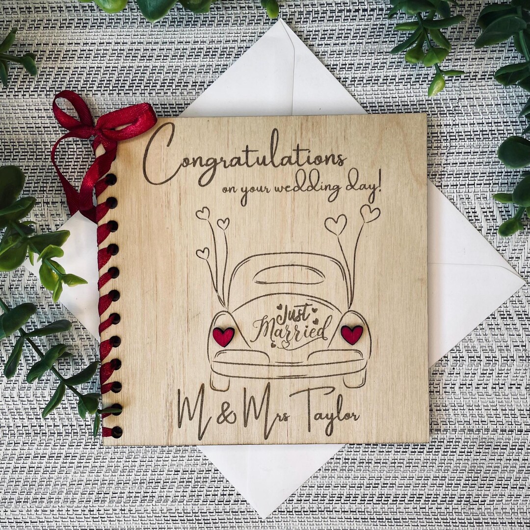 Personalised Wedding Wooden Card, Just Married Card, Just Married Gift ...