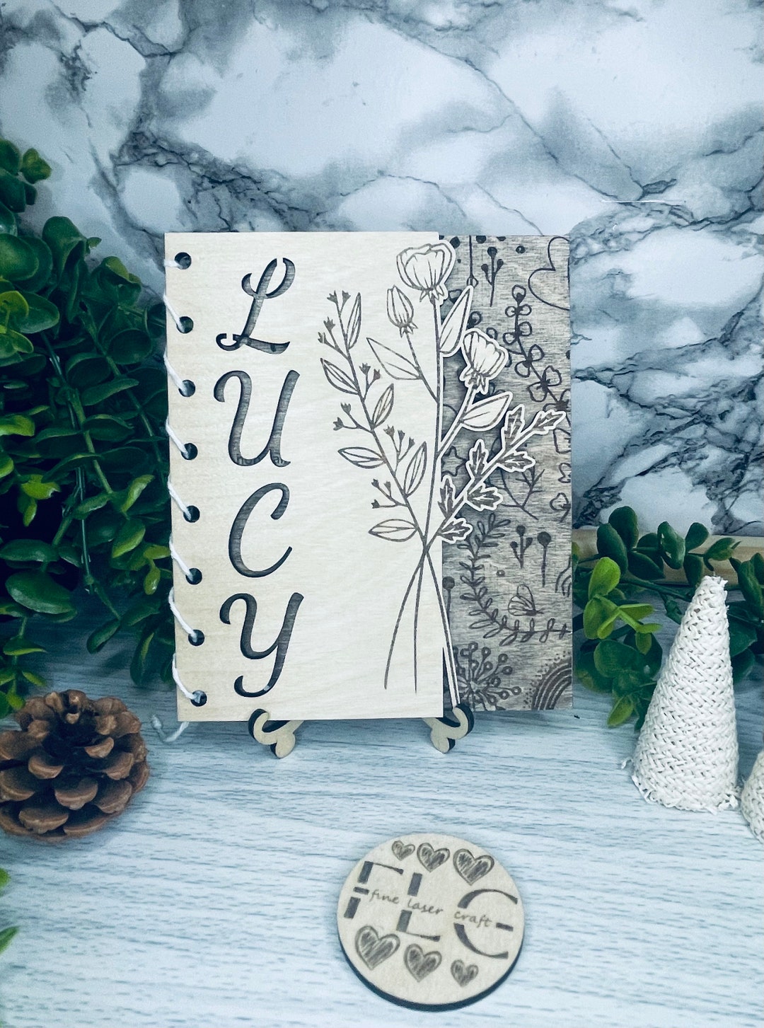 Personalised Wooden Birthday Card, Engraved Floral Design Keepsake ...