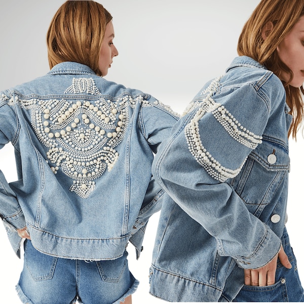 Embellished Denim Jean Jacket - Etsy