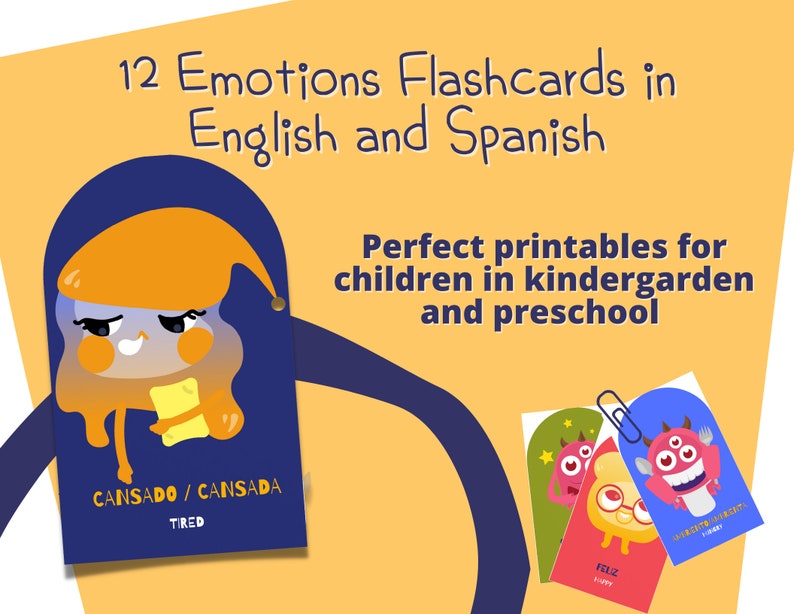 Emotion Feelings Flashcards Spanish & English Cards - Etsy