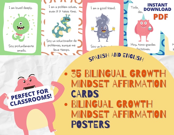 Bilingual Growth Mindset Affirmation Cards spanish/english - Etsy