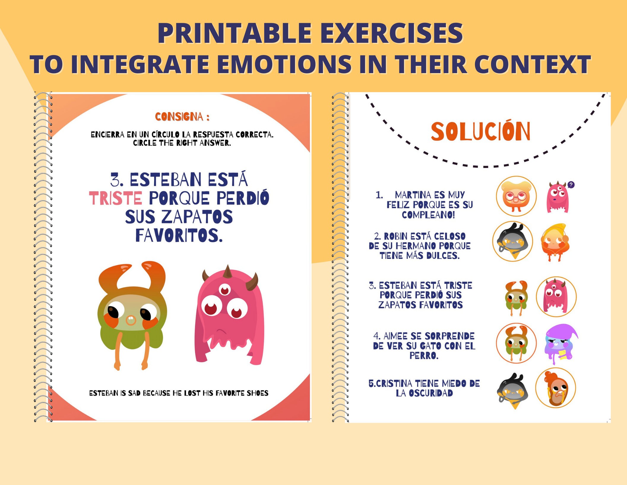 Emotion Feelings Learning Book, Bilingual Spanish, Preschool Learn ...