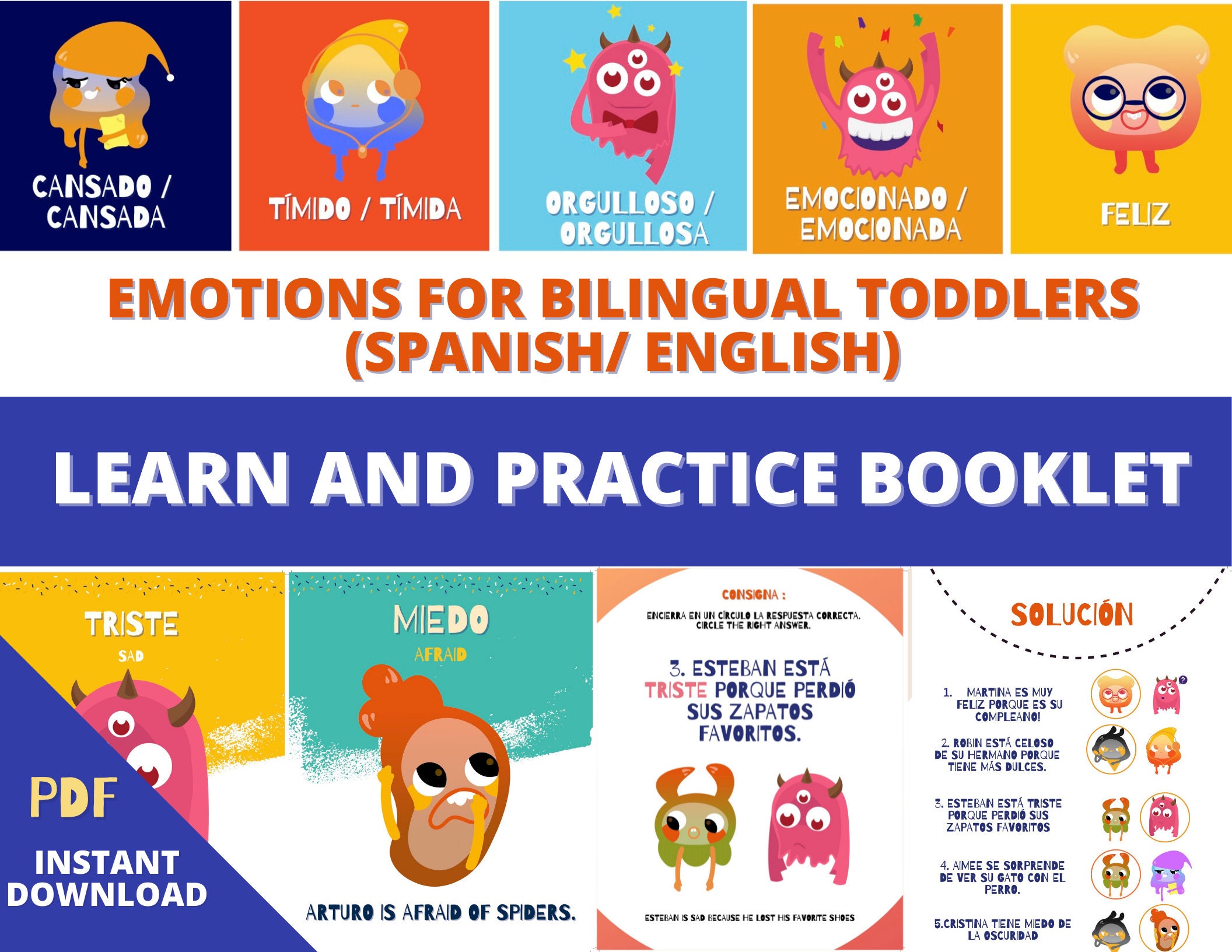 Emotion Feelings Learning Book, Bilingual Spanish, Preschool Learn ...