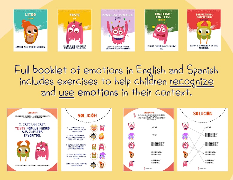 Emotion Feelings Learning Book, Flashcards for Bilingual Spanish ...