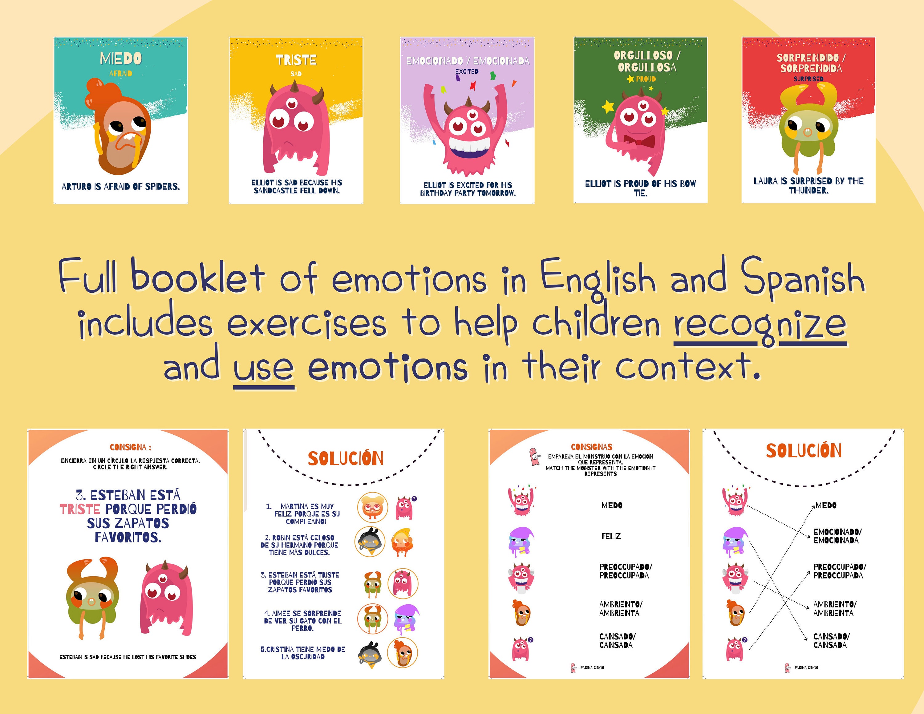 Emotion Feelings Learning Book, Flashcards for Bilingual Spanish ...