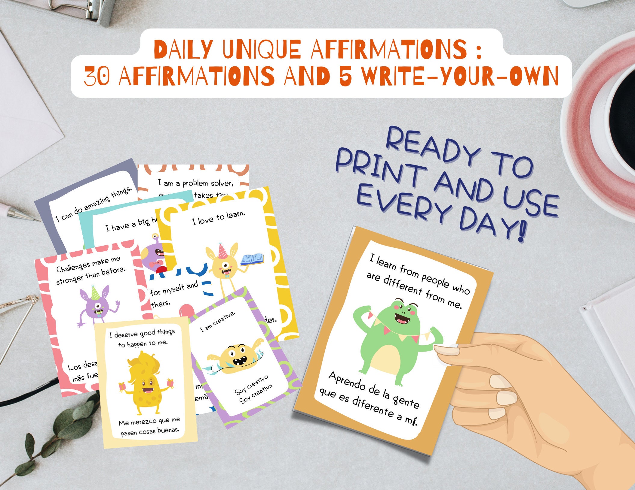 Bilingual Growth Mindset Affirmation Cards (spanish/english) | Set of ...