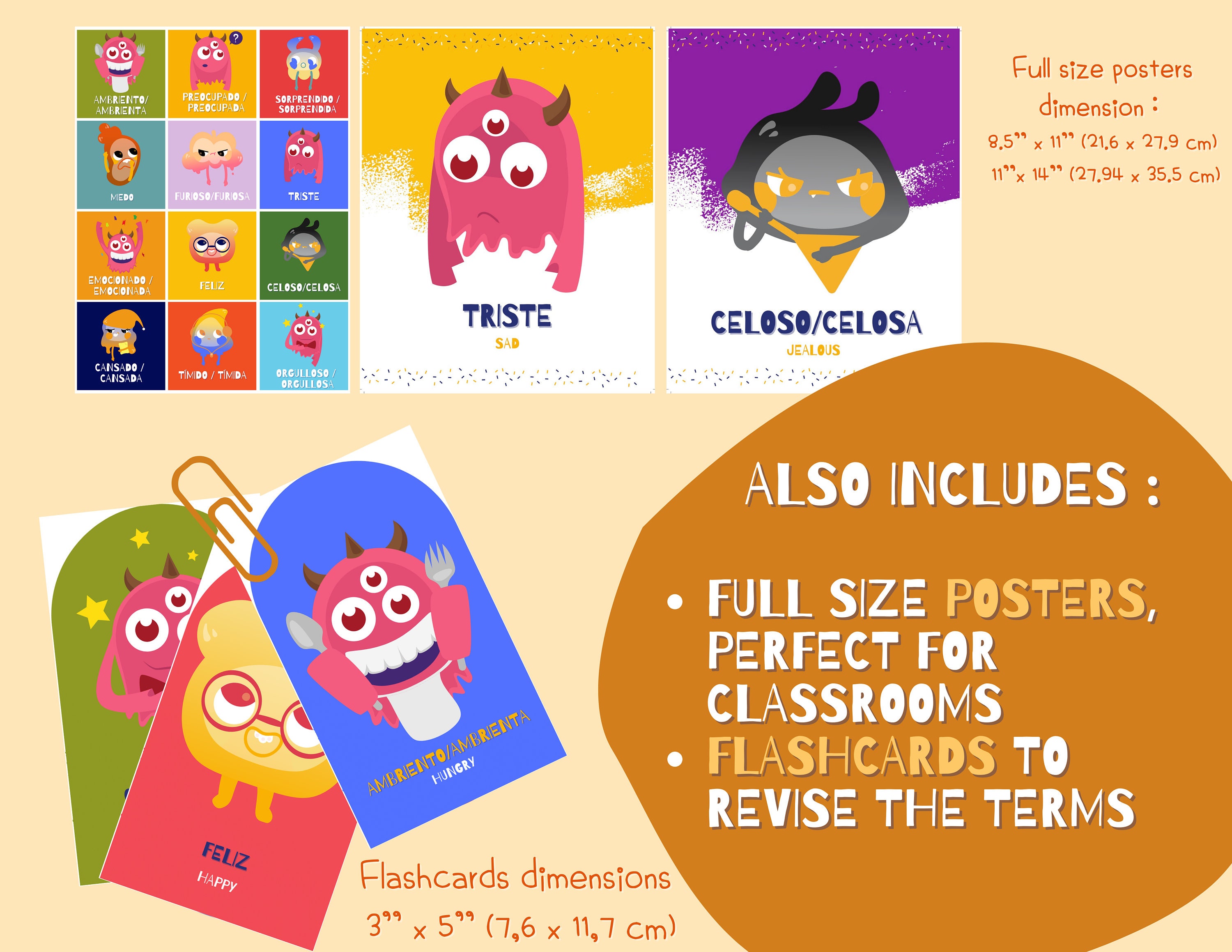 Emotion Feelings Learning Book, Flashcards for Bilingual Spanish ...