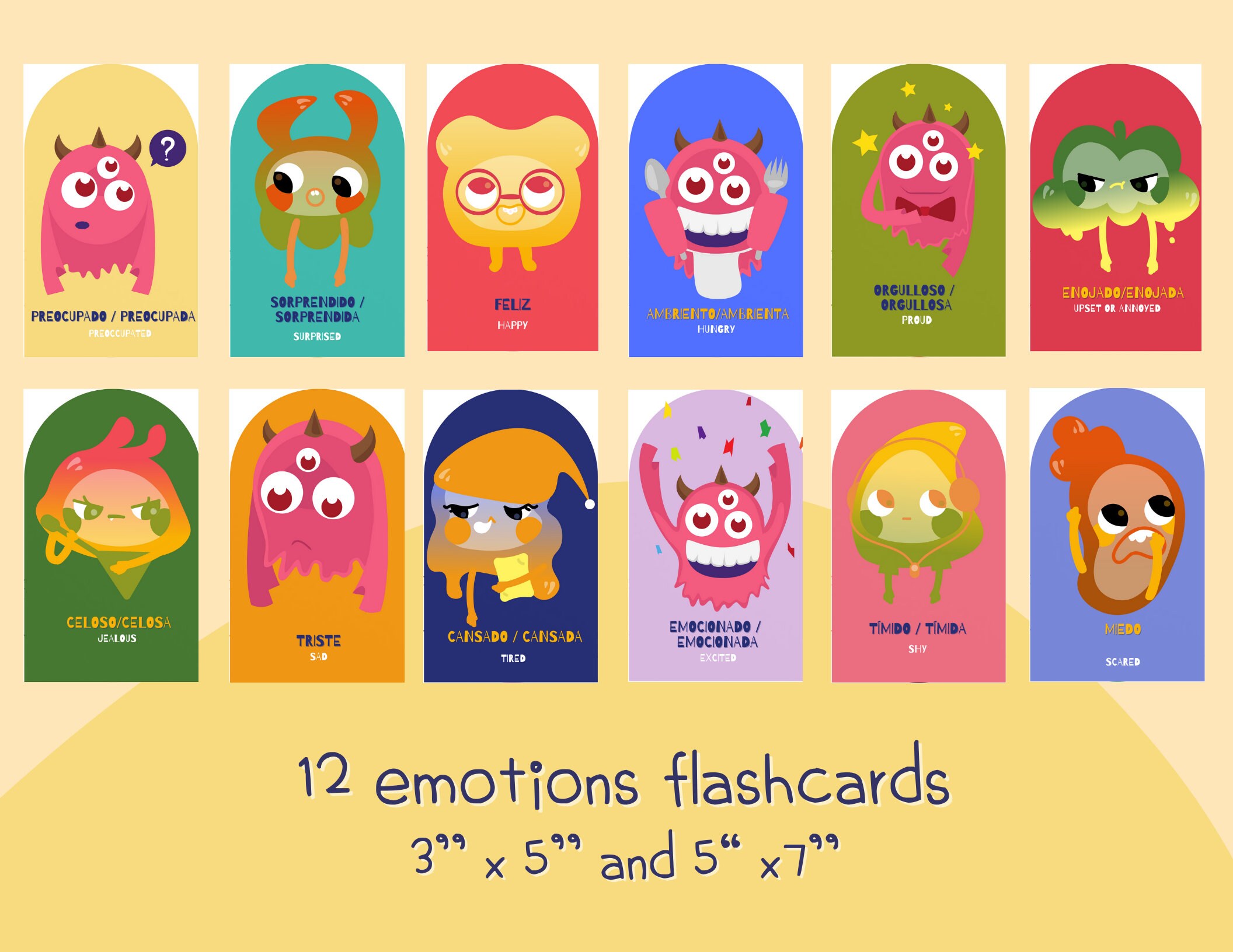 Emotion Feelings Flashcards, Spanish & English Cards, Bilingual ...