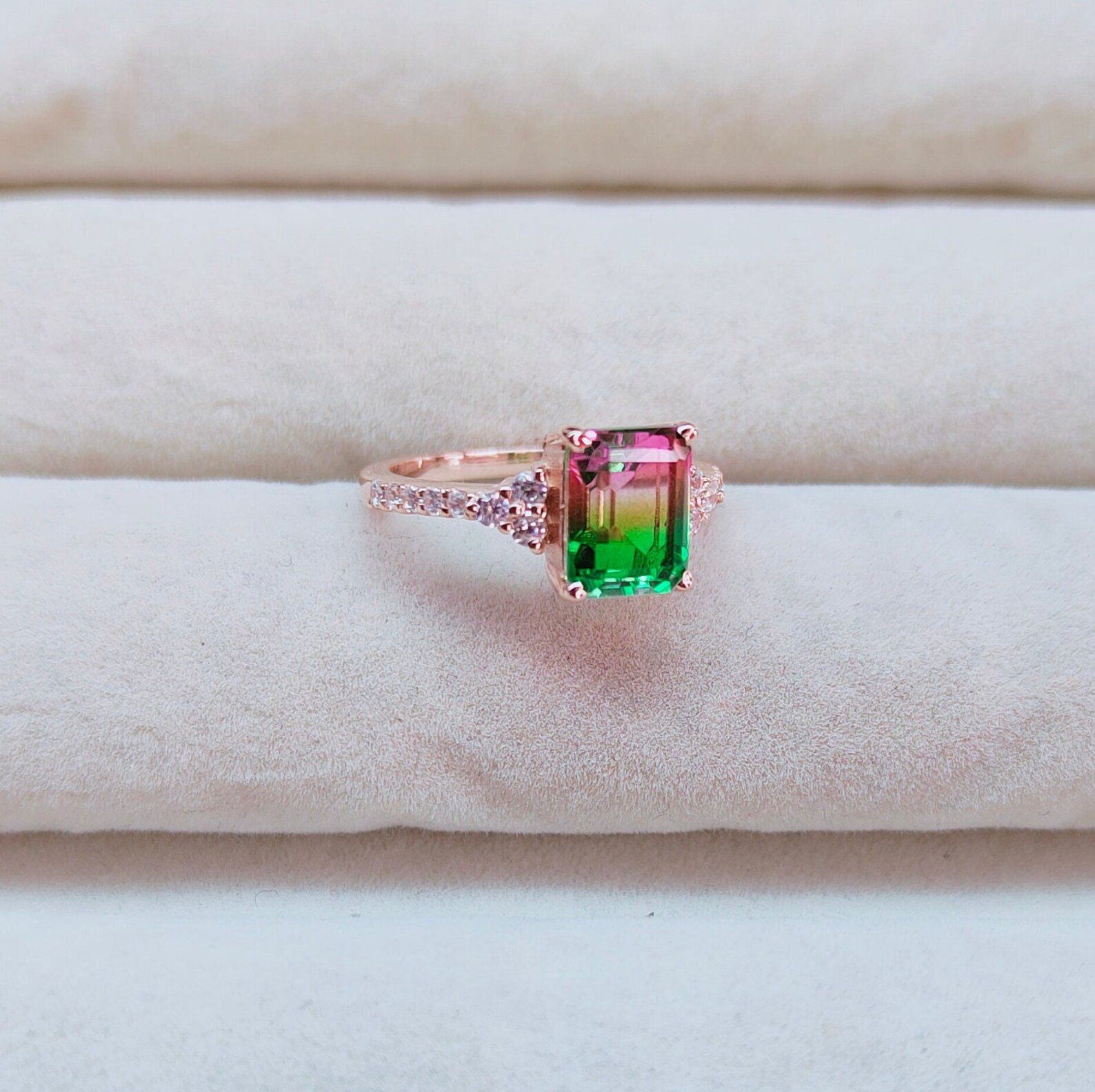 Watermelon Tourmaline Octagon Ring,925 Sterling Silver Ring,watermelon ...
